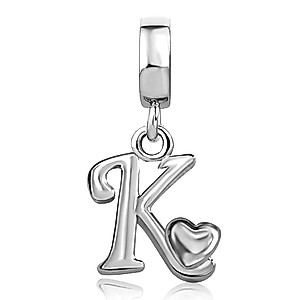 TGLS Letter K Initial Charms With Heart for Mom Sister Grandma Gifts Compatible With Pandora Charms Bracelets