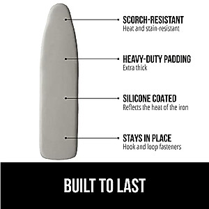The Original Gorilla Grip Ironing Board Cover, Silicone Coating, Full Size Scorch Resistant Padding, Elastic Edge, Heavy Duty Iron Pad Covers Standard Boards, Hook and Loop Fastener Strap, Silver