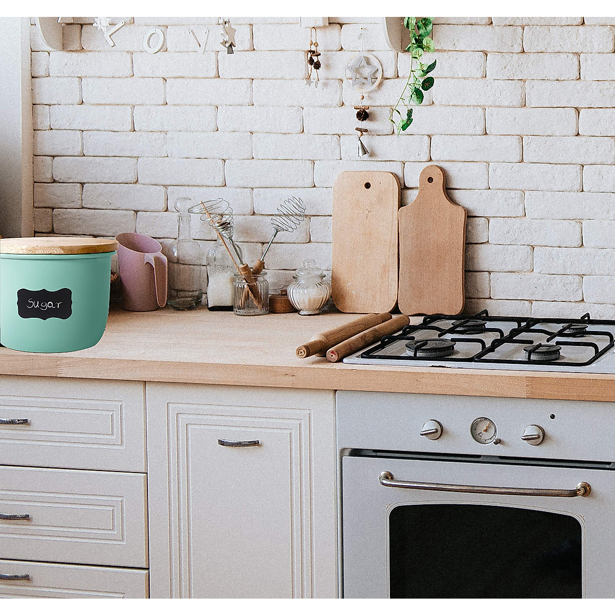 Alpha Living Home Food Storage Jar Canister with Airtight Wooden Lid, Modern Design Kitchen Storage Container, Silicone Sealing Ring for Nuts,Cereal,Candy,Cookie,Flour,Pasta,Spices - Mint Green