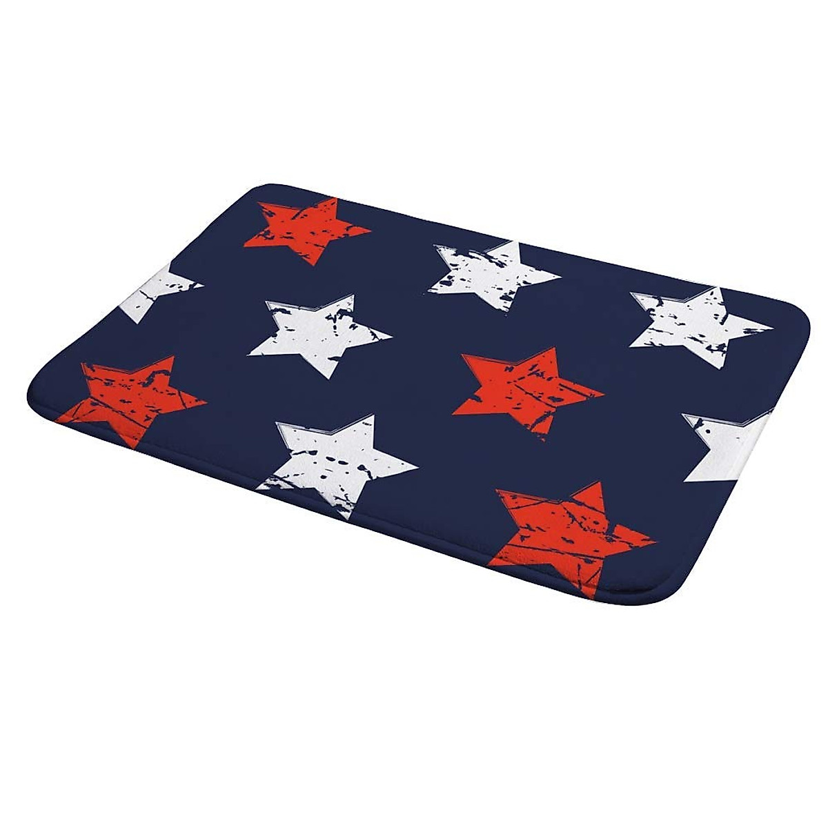 ZHONGJI Non-Slip Bath Mat Bath Rug ﻿Hand Drawn Stars Blue Red White Memory Foam Soft Rubber Back Floor Mats Dry Fast Machine Washable Hotel Bathroom 36 x 24 Inch