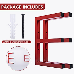 Anglerbasics Lumber Storage Rack,3-Level Metal Shelf Lumber Rack Wall Mount,Heavy Duty Wood Storage Racks,Garage Wood Organizer Steel Wall Mounted Indoor Outdoor Use, Hold Up to 330 lbs, 2 Pack Red