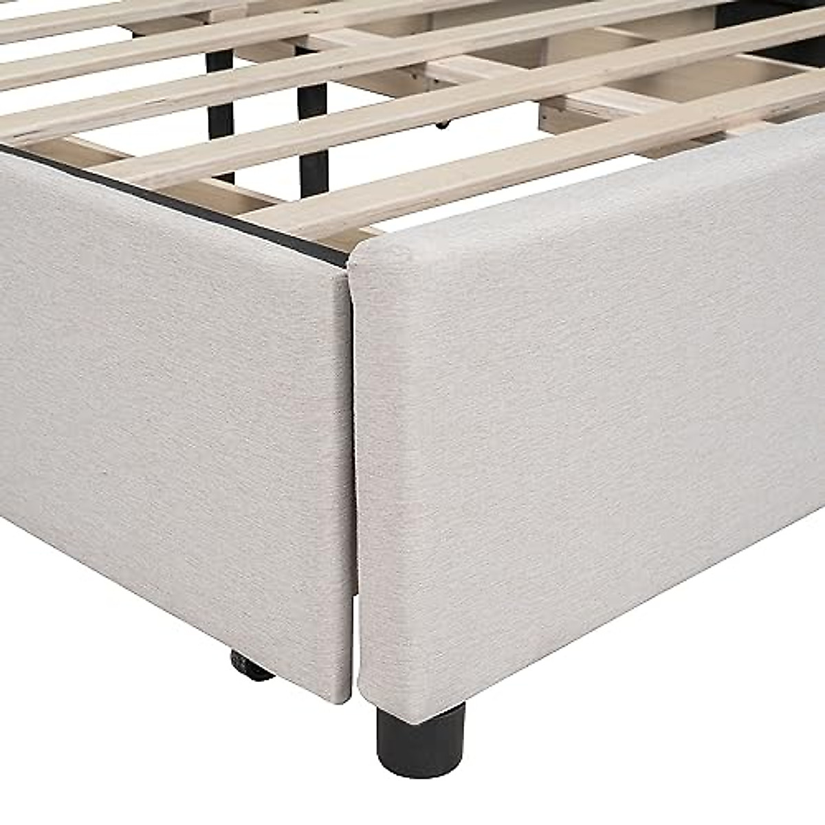 Merax Queen Size Upholstered Platform Bed Frame with Soft Classic Headboard and 4 Drawers, Linen Fabric,Beige