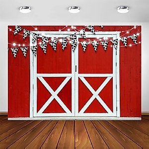 Avezano Farm Party Decorations Farm Barn Door Backdrop Farm Animals Theme Birthday Party Banner Rustic Farm Photography Props Photo Background Baby Shower Party Supplies (Red, 7x5ft)