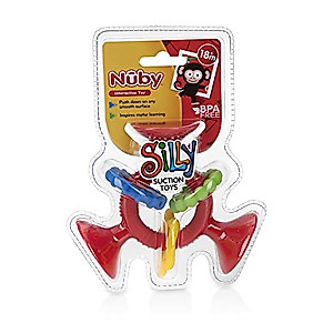 Nuby Silly Three Prong Interactive Suction Toy with Colorful Rings, Red