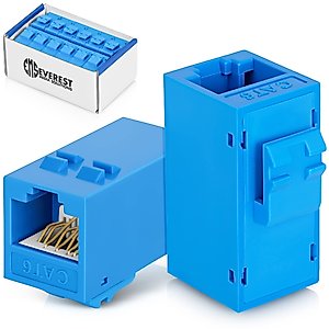 EMS RJ45 CAT6 Keystone Inline Coupler - Blue 24-Pack - Keystone Jack Female to Female for Standard Wall Plates and Patch Panels, UTP Ethernet Extender Adapter RJ45 Gender Changer