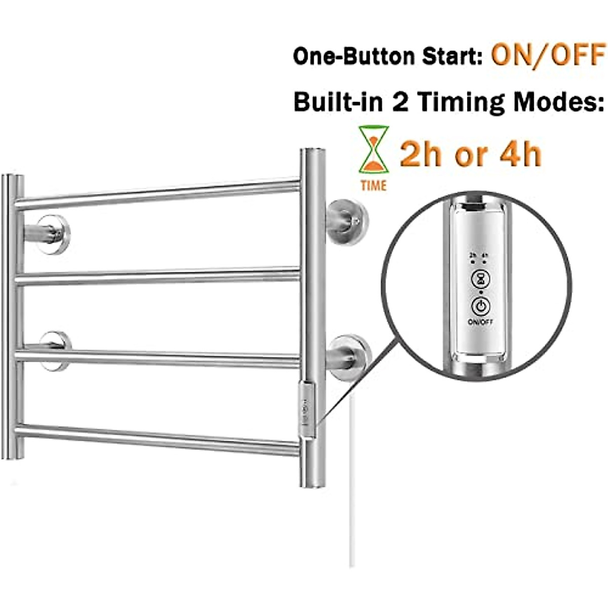 Towel Warmer 4 Bars Wall Mounted Heated Towel Racks for Bathroom Plug-in/Hardwired, Stainless Steel Hot Towel Rack with Timer Brushed Silver…