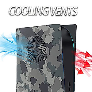 Cover Plates with Cooling Vent for PS5 Disc Edition Console, Playstation 5 Accessories Face Plates Side Panels Shell Replacement Protective Faceplates (Gray Camouflage)