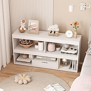 IDEALHOUSE Toy Storage Organizer 5 Cubes Kids Bookshelf with Drawer Wooden Storage Cabinet Playhouse Shelves Cabinet for Boys Girls Toy Bookcase Playroom, Classroom, Nursery, Kids Room