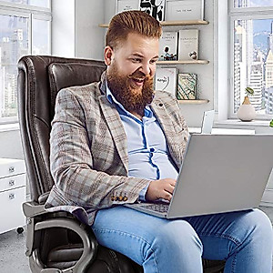 Big & Tall 400lb Office Chair - High Back Executive Computer Chair Heavy Duty Metal Base and Adjustable Tilt Angle Large Bonded Leather Desk Swivel Chair, Ergonomic Design for Lumbar Support (Brown)