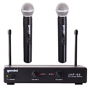 Gemini UHF-02M S12 Dual Wireless Handheld Microphone System - Ch 1 & 2 - DJ, Karaoke, and Podcasting Mic Set