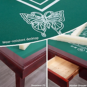 MJTABLE Wooden Mahjong Table, 35" Folding Square Card Tables, Wear-Resistant Nylon Desktop, Board Game Domino Table, Poker Cards, Mahjong, Board Games