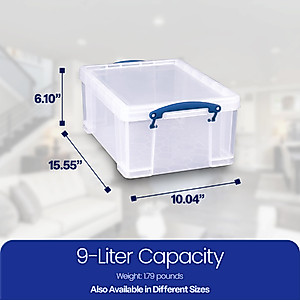 Really Useful Box 9 Liter Plastic Storage Bins with Lids and Clip Lock Handles for Home or Office Organization and Storage (2 Pack)