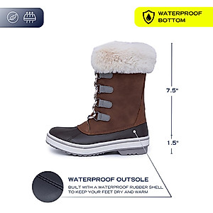 NAUTICA Women's Lace-Up Winter Snow & Rain Boots - Water-Resistant Insulated Boots with Cozy Faux Fur Lining for Warmth and Comfort-Glenoak-Brown Size-10