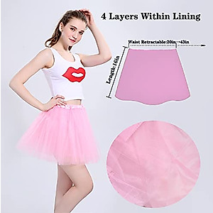Pink Tutu Skirts for Women Girls Tulle Dress 4 Layers Adult Halloween Barbie Costume Party Favor Dance Running