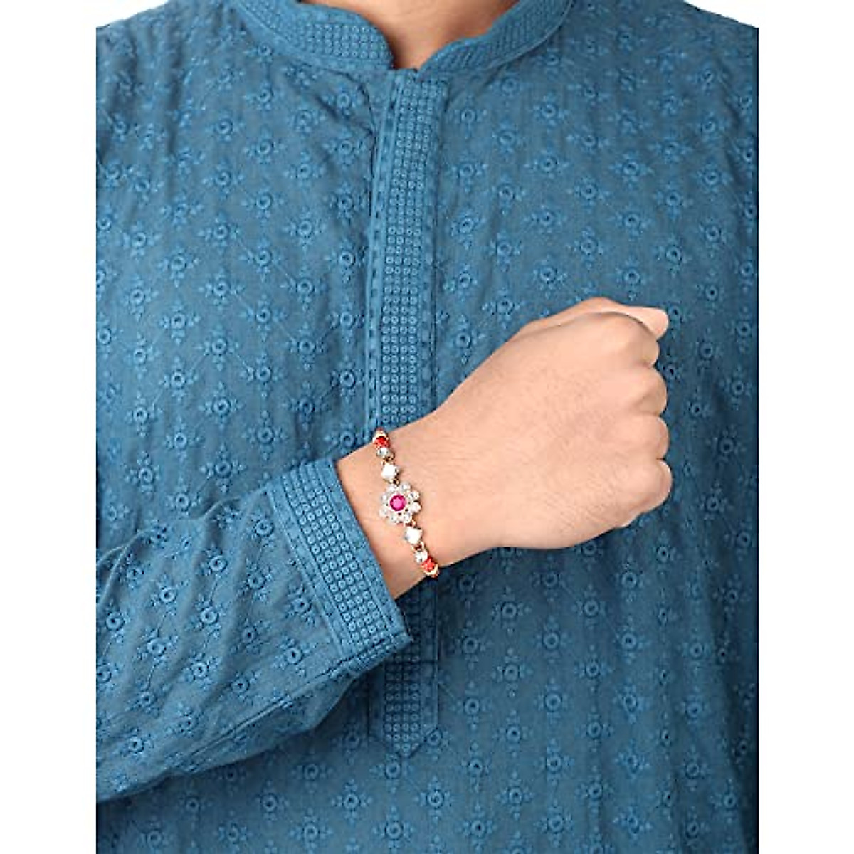 Aheli Kundan Stone Rakhi for Brother with Raksha Bandhan Greeting Card