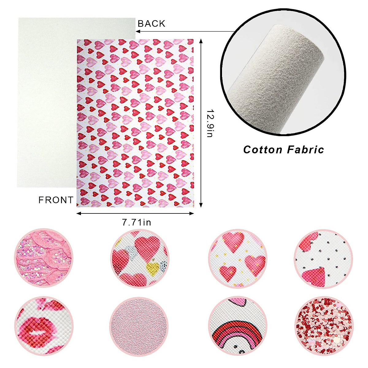 Hying 8 PCS Holiday Pink Faux Leather Sheets for Crafts, 8×13 Inch Glitter Synthetic Leather Sheet Love Hearts Faux Leather Fabric Sheets for Earrings Hair Bow Keychain Valentines Wedding Decorations