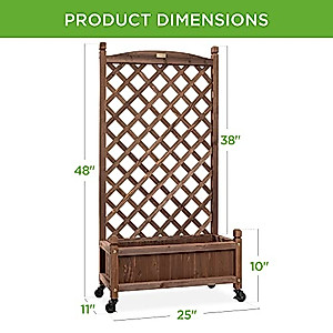 Best Choice Products Set of 2 48in Wood Planter Box & Diamond Lattice Trellis, Mobile Outdoor Raised Garden Bed for Climbing Plants w/Drainage Holes, Optional Wheels - Walnut