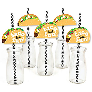 Big Dot of Happiness Taco ‘Bout Fun - Paper Straw Decor - Mexican Fiesta Striped Decorative Straws - Set of 24