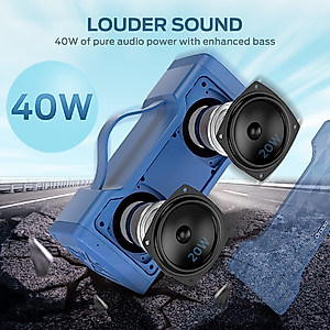 Oraolo Loud Bluetooth Speakers 40W Portable Bluetooth Speaker Large Stereo Sound, IPX6 Waterproof, Support USB/AUX Input, Built-in Mic for Home Party Outdoor (Blue)