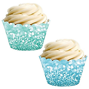Andaz Press Party Cupcake Wrapper Decorations, Faux Baby Blue and Aqua Glitter, 24-Pack, Theme Colored Bulk Cake Supplies