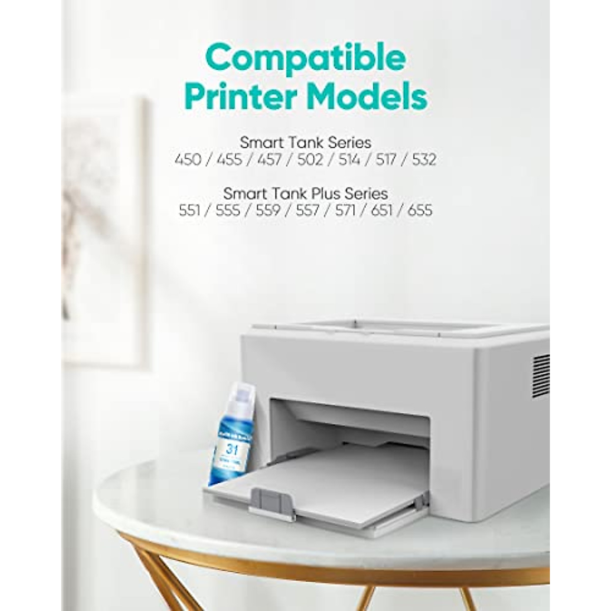 ecodot Compatible Refill Ink Bottles Kit Replacement for HP 31 32XL 32 XL for Smart Tank Plus 551 651 455 457 All-in-One Ink-Tank Printer (1 Black,1 Cyan,1 Magenta,1 Yellow, 4 Pack)