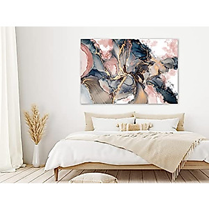 artgeist Canvas Wall Art Print Abstract 35x24 in - 1pcs Home Decor Framed Stretched Picture Photo Painting Artwork Image - Marble Look Paint Stains Blue rosa Gold f-C-0493-b-a