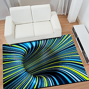 SEBKQ Optical Illusion Area Rug Black Light,Large UV Reactive 3D Vortex Non-Slip Carpet,Suitable for Living Room Bedroom Decorative Rug 70in×47in×0.39in(Green)