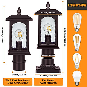 Brown Dusk to Dawn Outdoor Post Lights - 2 Packs Oil Rubbed Bronze Post Lights with Pier Mount Base, Rustic Hard Wired Pole Outdoor Lighting, Waterproof Pillar Lantern Outside for Pathway, Patio