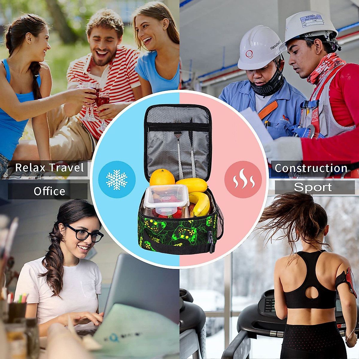 Gianlaima Octopus Sugar Funny Skull Halloween Insulated Lunch Box For Women Man, Portable Lunch Bag Reusable Cooler Tote For Office Work Travel Picnic Camping Beach