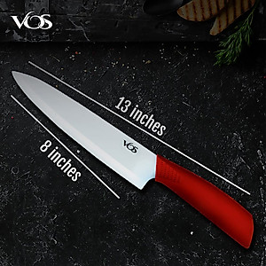 Vos Universal Knife Block and 8 Inch Ceramic Chef Knife Red