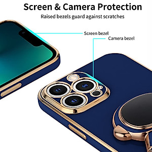AIGOMARA 6D Plating Astronaut Hidden Stand Case Cover for iPhone 13 Pro Max Women Astronaut Folding Bracket Kickstand iPhone Case with Camera Protector Soft TPU Shockproof Bumper 6.7 in - Navy Blue
