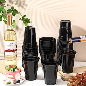 Lounsweer 100 Pack 16 oz Christmas Plastic Cups Party Supplies Cups Disposable Drinking Cups Water Cups for Graduation Wedding Birthday Beer Taste Serving Snack Sample Tastings Barbecues Picnic(Black)