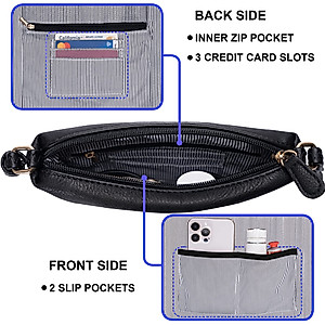 Solene Crossbody Bag Functional Multi Pocket Double Zipper Purse with Adjustable Strap-WU085(Black)