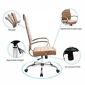 LeisureMod Benmar Modern High-Back Adjustable Swivel Leather Office Chair, Brown