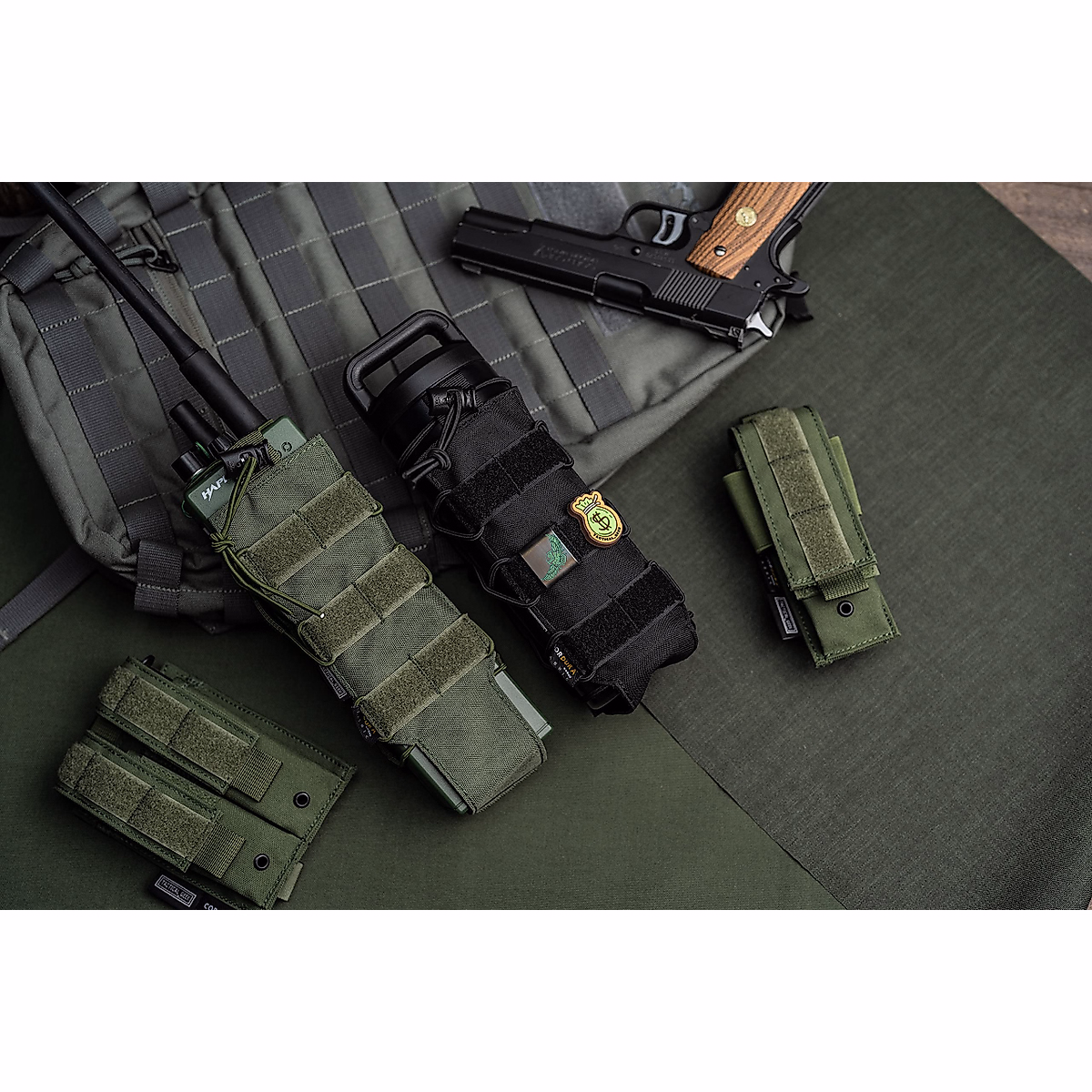 TACTICAL GEEK EXT11 Water Bottle Pouch, Portable Water Bottle Carrier, Drawstring Travel Bottle Holder, Adjustable Outdoor Sports Kettle Carrier Holster, Molle Water Bottle Holder for Backpack (Black)