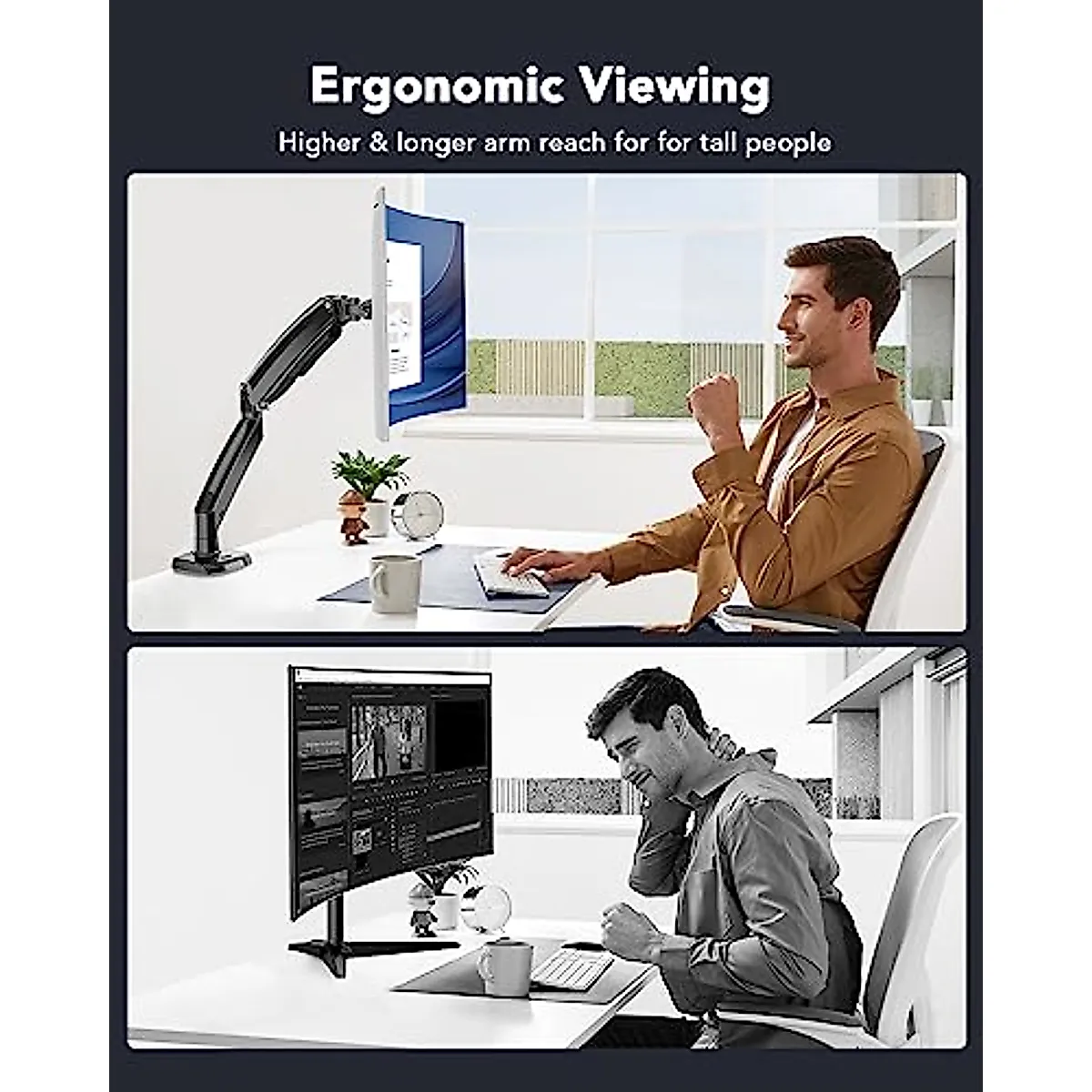 HUANUO Gas Spring Single Monitor Stand, Ultrawide Vesa Mount with Clamp and Grommet Base for 13 to 35 LCD Computer Screen, Upgraded Desk Arm with USB, Holds 4.4 to 26.4 lbs