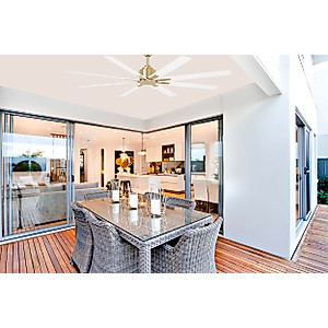 MINKA-AIRE F896-65-SBR/WHF Xtreme H2O 65 Inch DC Motor Outdoor Ceiling Fan with Remote Control in Soft Brass Finish with Flat White Blades