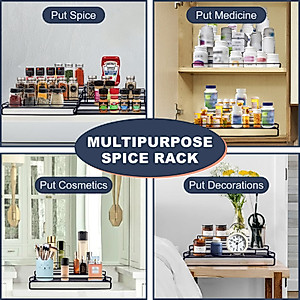 IFELS Spice Rack Organizer for Cabinet, 4 Tier Seasoning Organizer, Expandable Spice Rack Shelf,Step Spice Storage Holder, for Kitchen Cabinet Countertop,with Protection Railing, Metal (Black,2 PC)