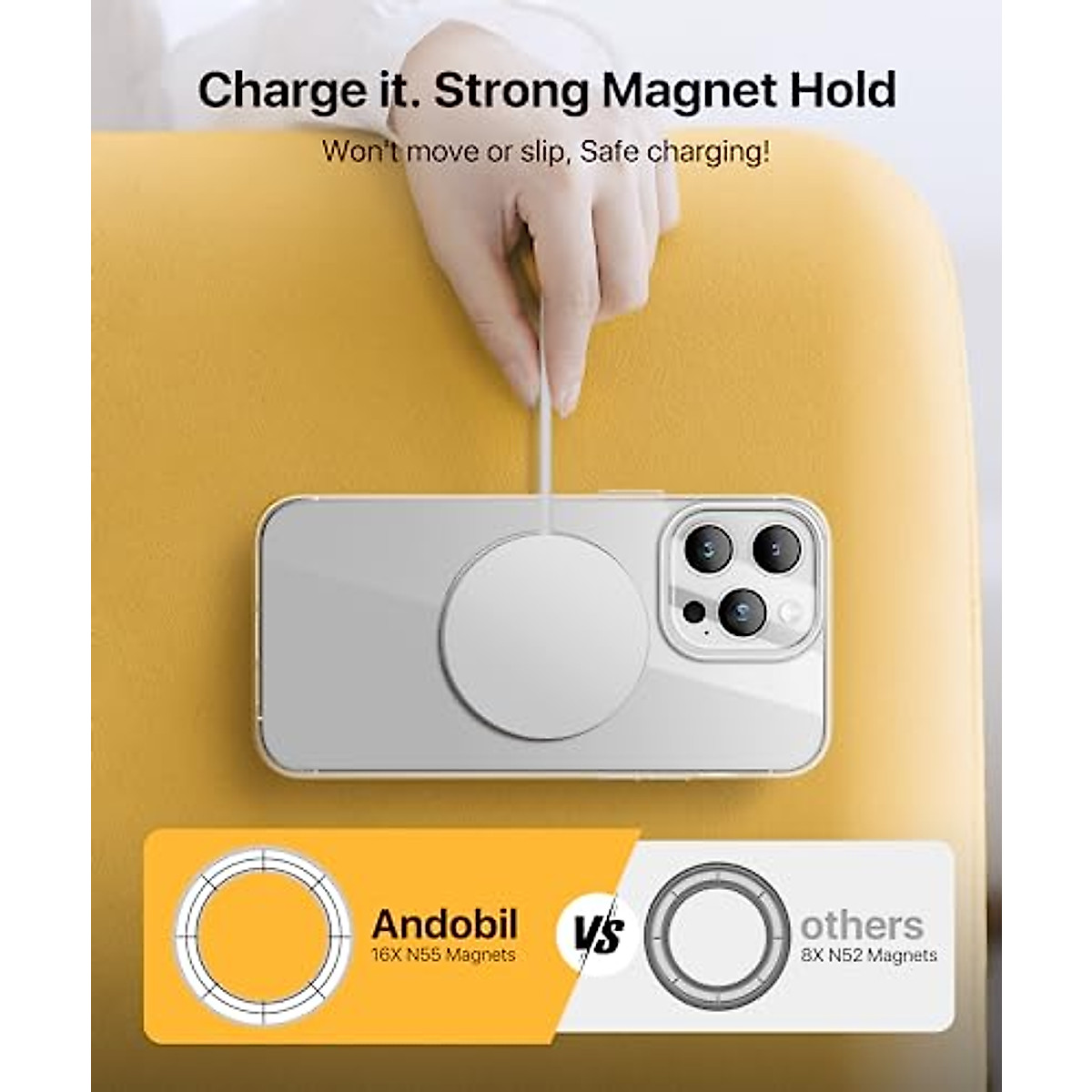 andobil [Upgraded] for iPhone 14 Pro Max Clear Case with 360° Rotatable Ring Stand [Compatible with MagSafe] [Military Grade Protection] Magnetic Invisible Kickstand, Ultra Clear