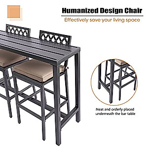 ONLYCTR Outdoor Bar Chairs and Table, Metal Outdoor Bar Set, 3 Piece Patio Bar Table Set with Bar Stools & Cushions for Backyard, Porch, Bistro, Balcony (Gray, 55" Table, 2 X-Back stools)