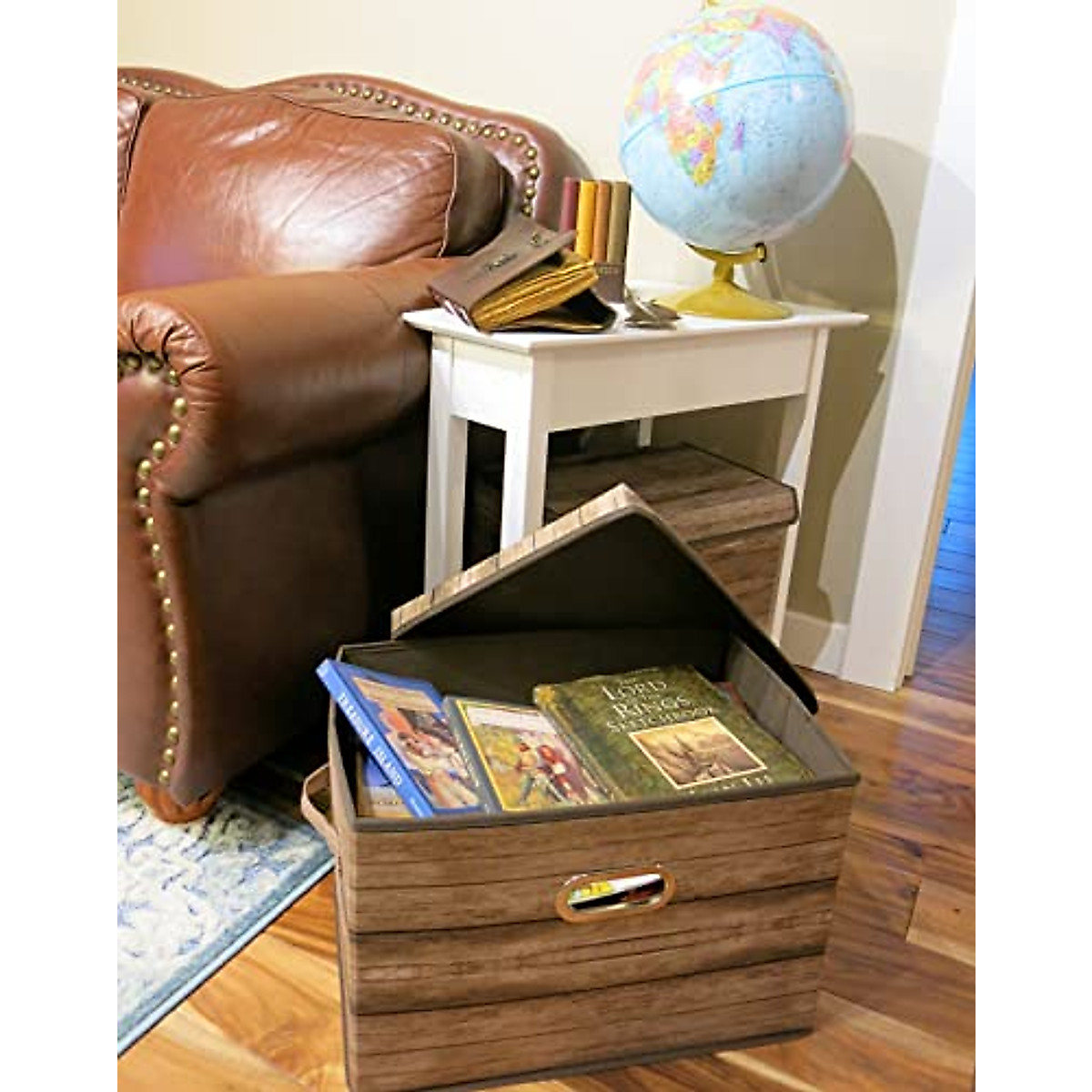 KB X-Large Extra Large Collapsible Fabric Storage Bin with Lid, Foldable Storage Basket, Stackable Box Organizer Container for Closet, Office, Bedroom, Living Room (Set of 5 Bins, Reclaimed Wood)