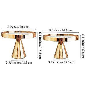 2Pcs 8 Inches 20cm Gold Round Mirror Cake Stand Cupcake Stands Metal Pedestal Holder, Party Dessert Cheese Display Plate for Wedding Party Birthday Baby Shower Celebration Home Decor