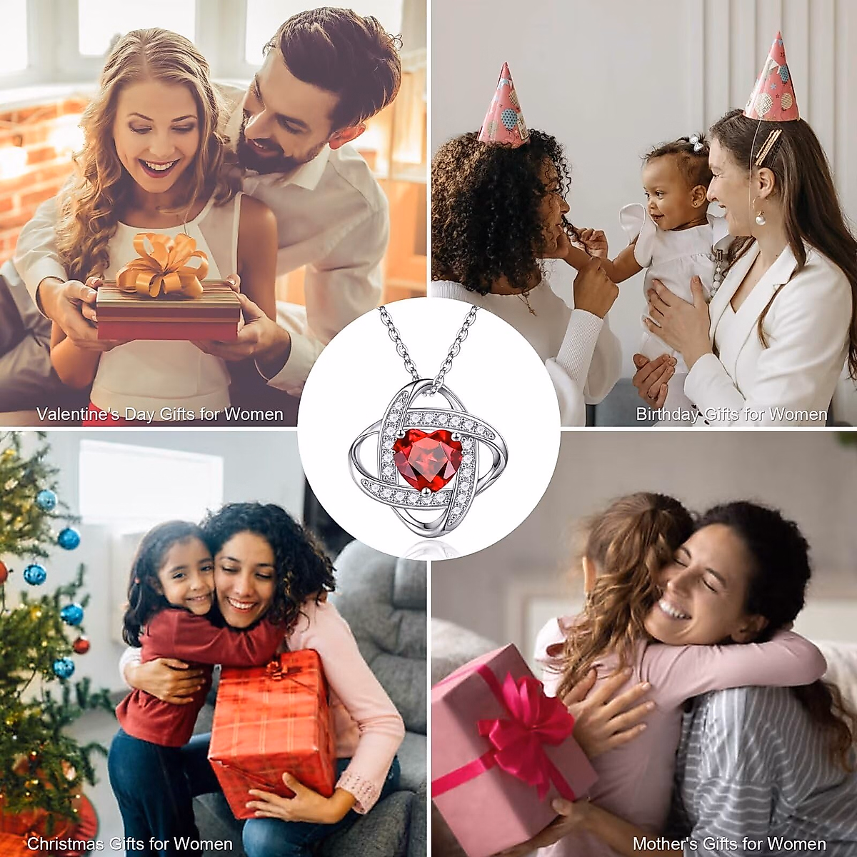 Iefil July Birthstone Necklace for Women, Sterling Silver Birthstone Jewelry Red Ruby Necklace Anniversary Birthday Gifts for Women Wife Girlfriend Her