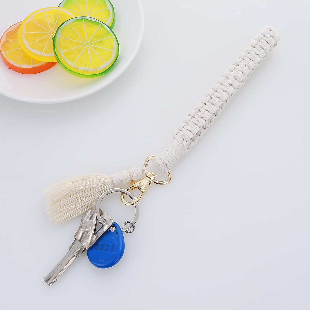 Lusofie Boho Wrist Keychain Tassel Wristlet Keychain Keyring Holder Key Wrist Lanyard for Women(White)