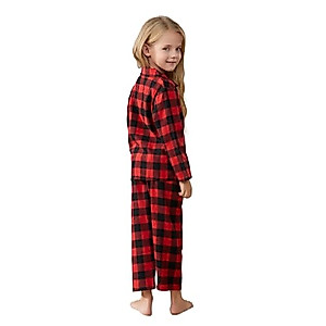 Schbbbta Kids Button Down Sleepwear Pjs Boys & Girls 2 Piece Plaid Pajama Set, Red Black, 4-5T = Tag 120