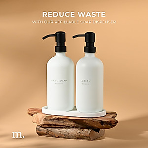 MaisoNovo Soap Dispenser 3-Piece Set | 16.9oz White Bottles with Black Stainless Steel Pumps