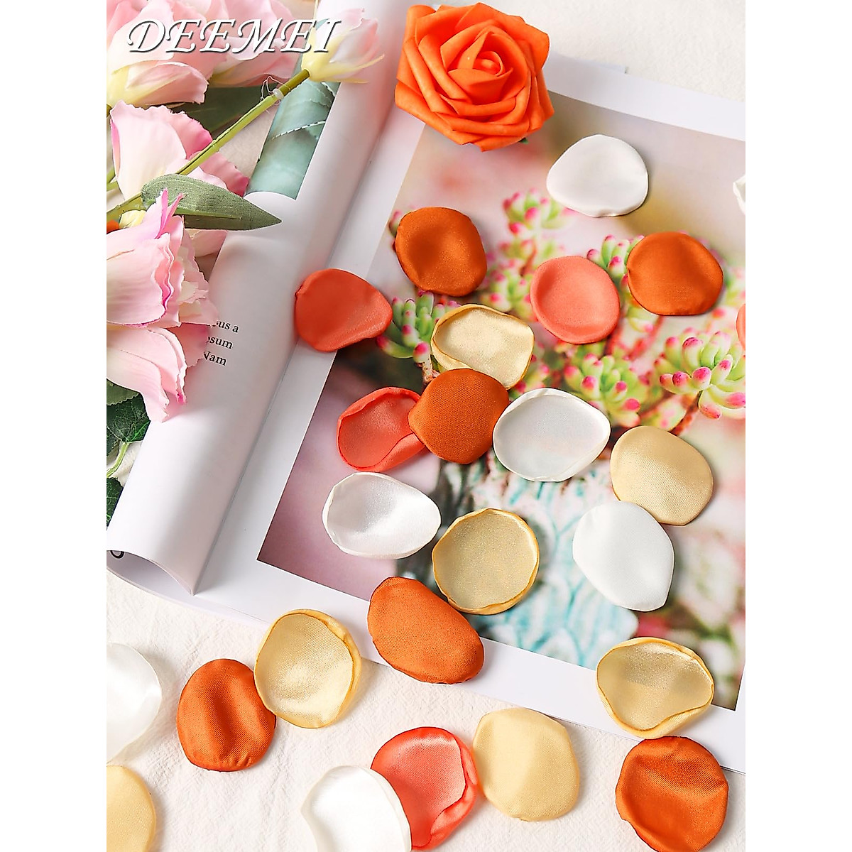 DEEMEI 400pcs Silk Rose Petals for Wedding Artificial Flower Petals Bulk for Basket Fall Wedding Aisle Runner Bridal Shower Table Decor(Orange)