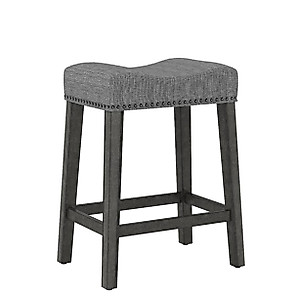 Roundhill Furniture Coco Upholstered Backless Saddle Seat Counter Stools 25.5" Height, Set of 2, Gray