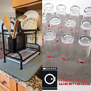 2 Pack Microfiber Dish Drying Mat,Large Absorbent Kitchen Drying Pad,Dishes Drainer Pads for Kitchen Counter,19×14.5 Inch,(Grey/Blue)