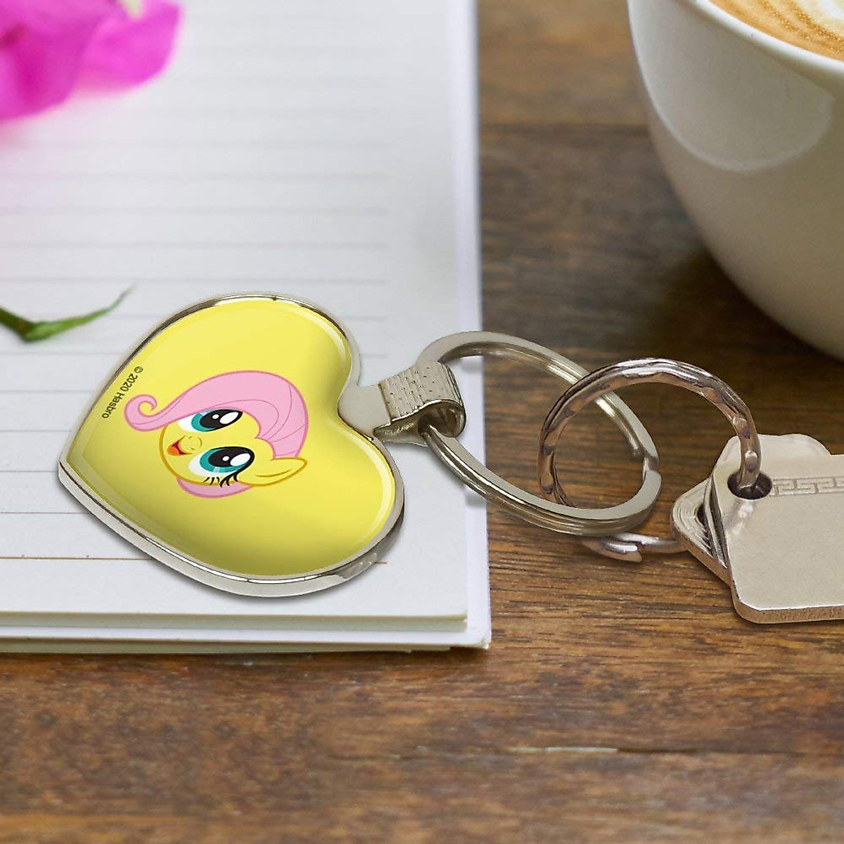 My Little Pony Fluttershy Face Keychain Heart Love Metal Key Chain Ring